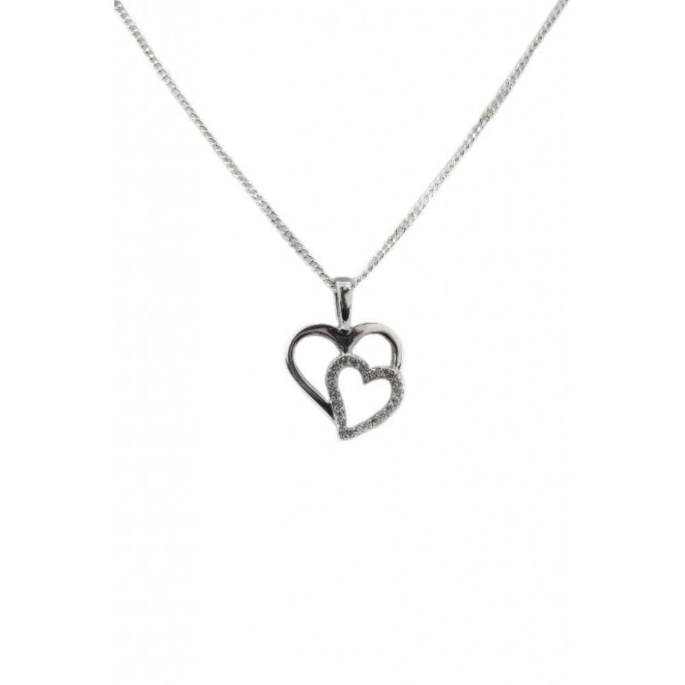 Silver & Cubic Zirconia Double Open Heart Pendant