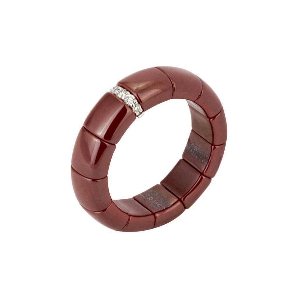 Shiny Red Ceramic Expanding Ring with Diamonds