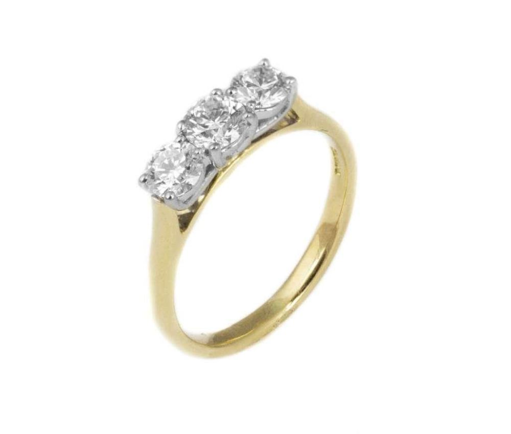 18ct Yellow Gold Round Cut Diamond Three Stone Ring, 0.70ct